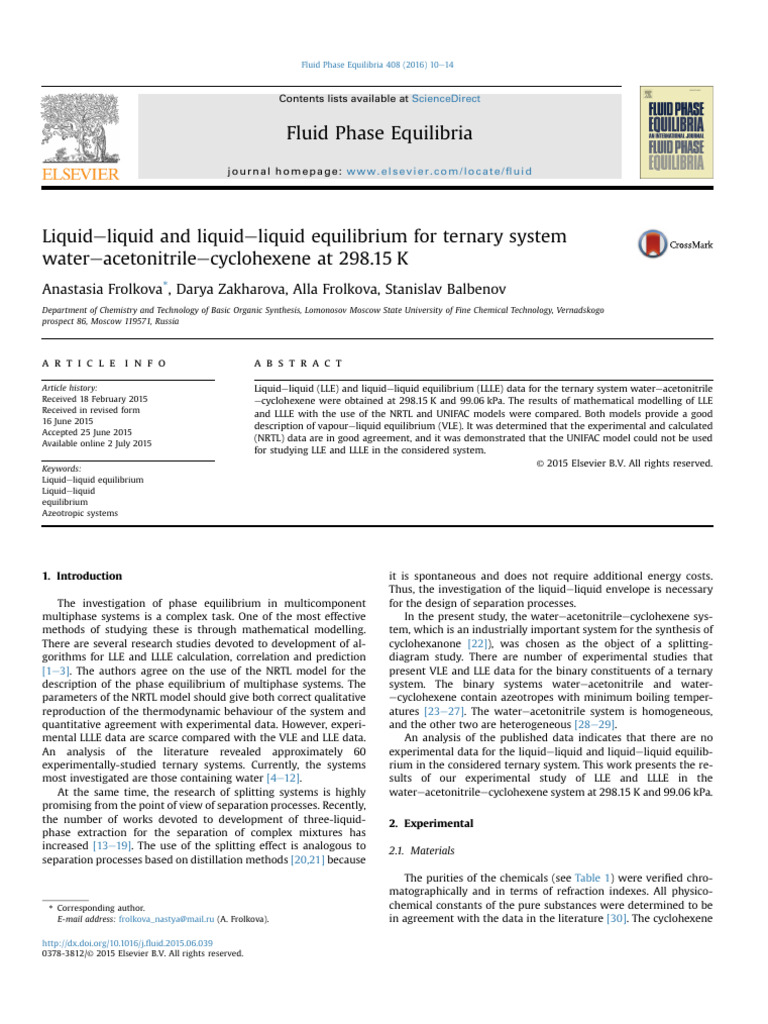LLE and LLLE of Water-Acetonitrile-Cyclohexene | PDF | Phase (Matter ...