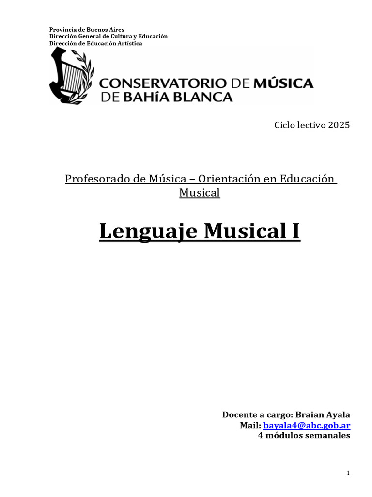 Programa de Lenguaje Musical I 2025 - Ayala - Braian Ezequiel Ayala ...