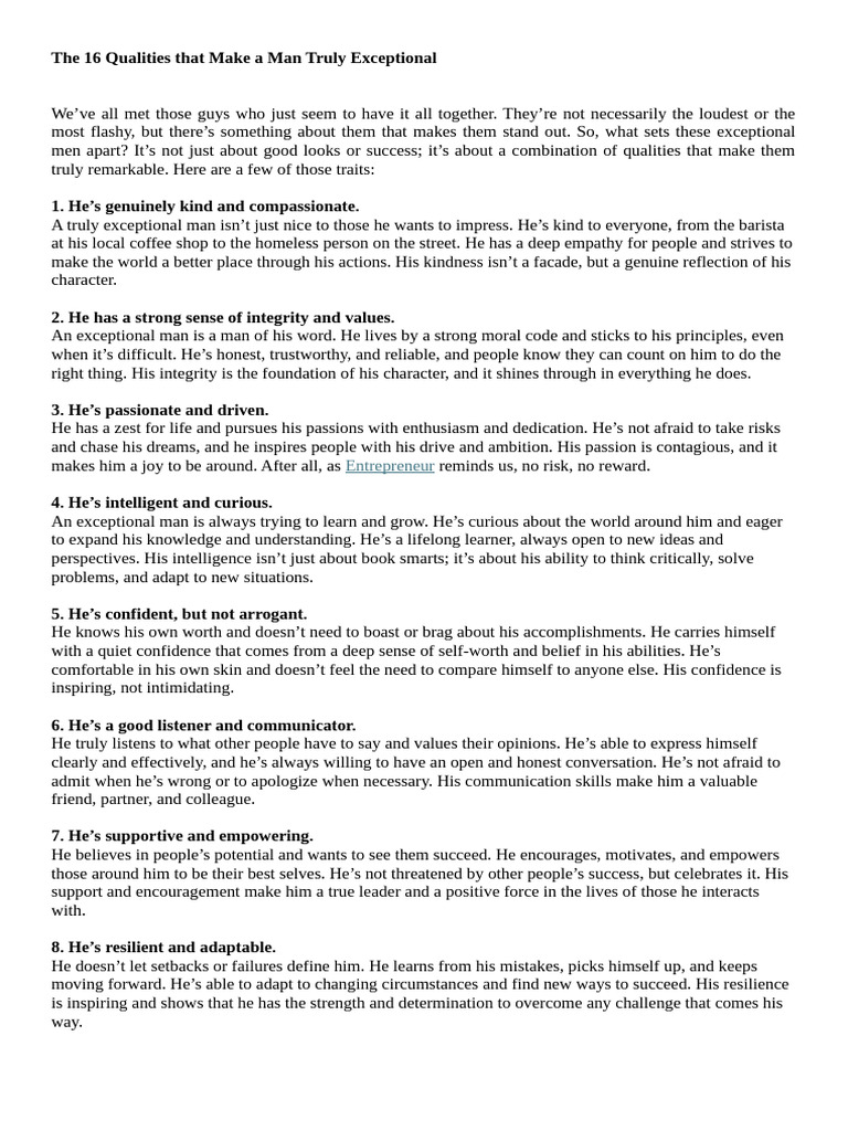 16 Traits of Truly Exceptional Men | PDF | Humour | Mental Health
