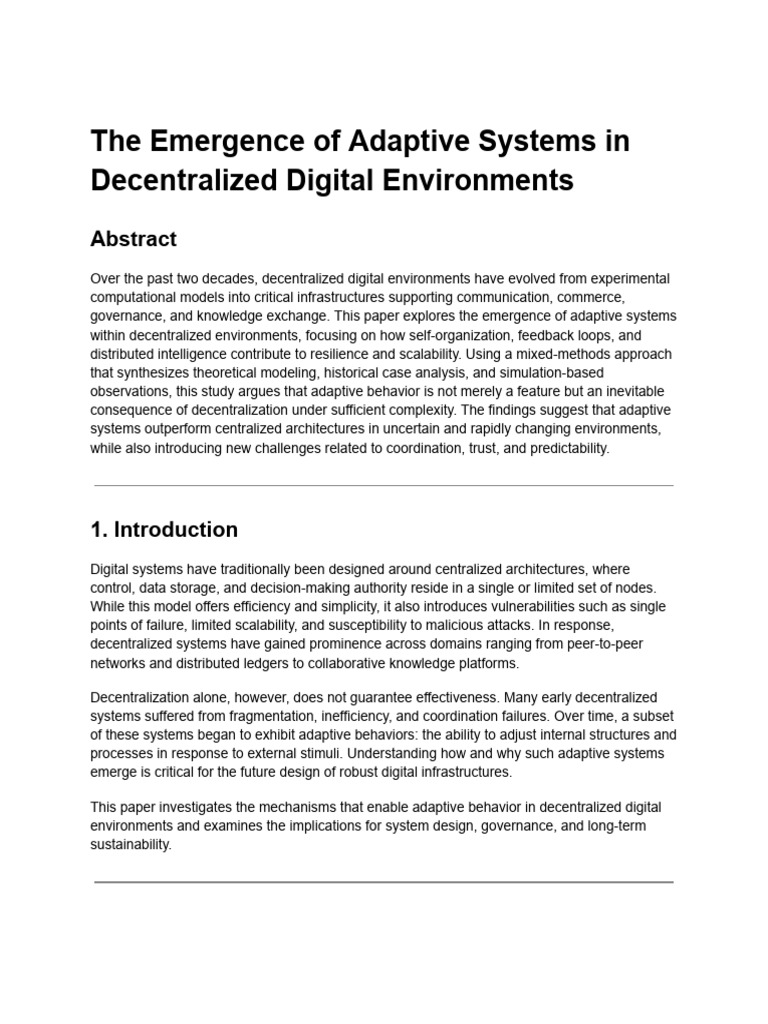 The Emergence of Adaptive Systems in Decentralized Digital Environments ...