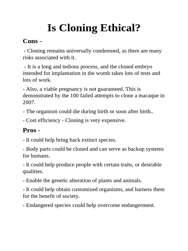 Cloning - Pros and Cons | PDF