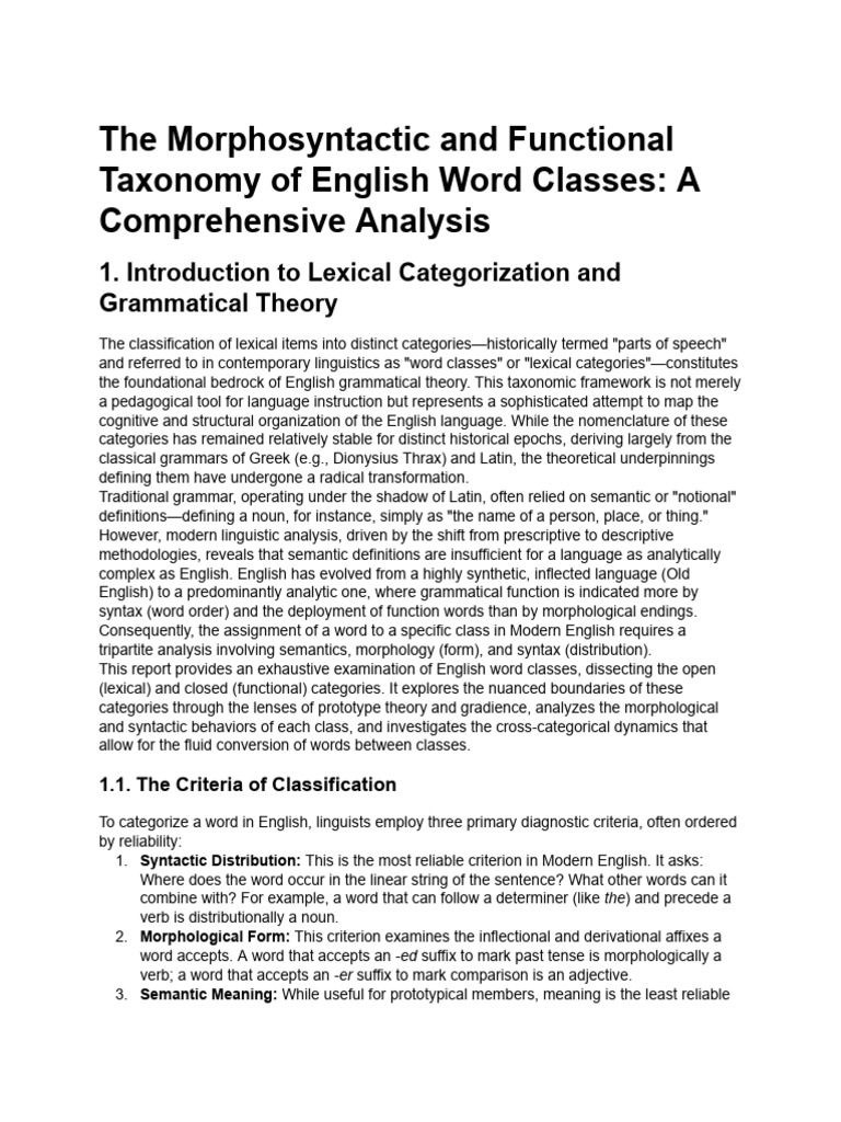 English Word Classes - A Comprehensive Study | PDF | Part Of Speech ...
