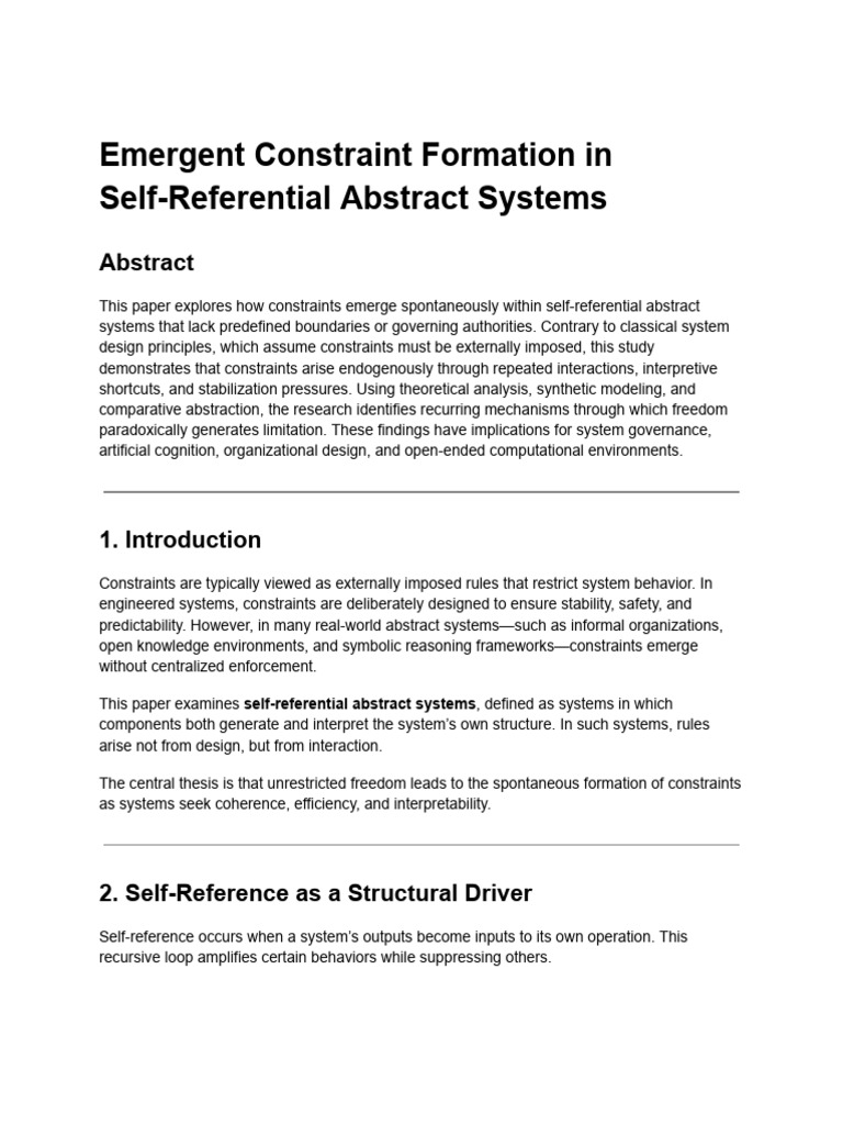 Emergent Constraint Formation in Self-Referential Abstract Systems ...