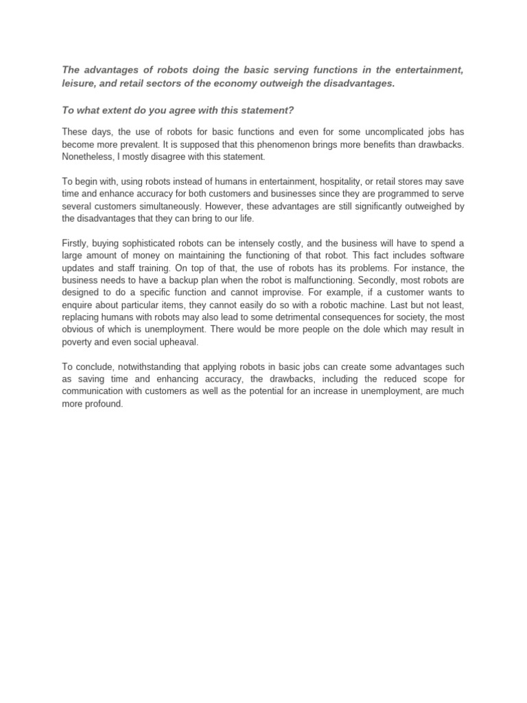Ielts Writing Task 2_ the Advantages of Robots Doing the Basic Serving ...