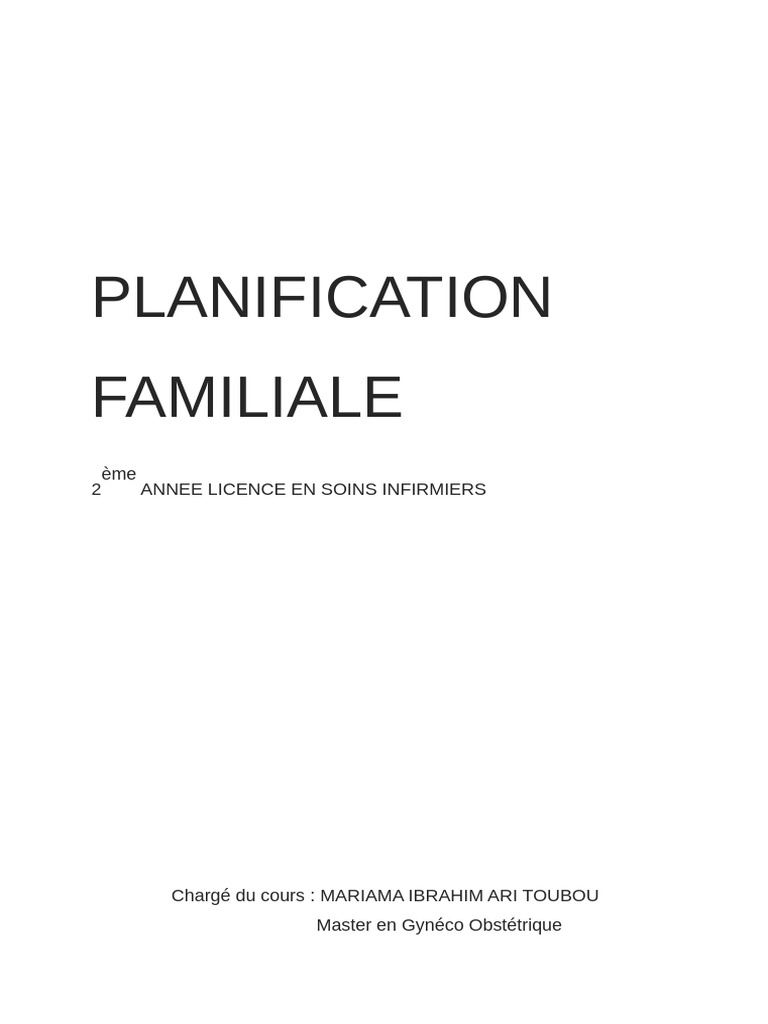 Planification Familiale au Niger : Cours L2SI | PDF | Contraception ...