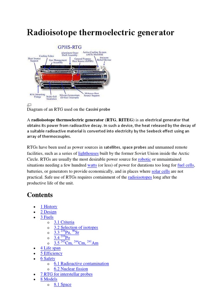 Radioisotope Thermoelectric Generator | PDF | Radioactive Decay ...