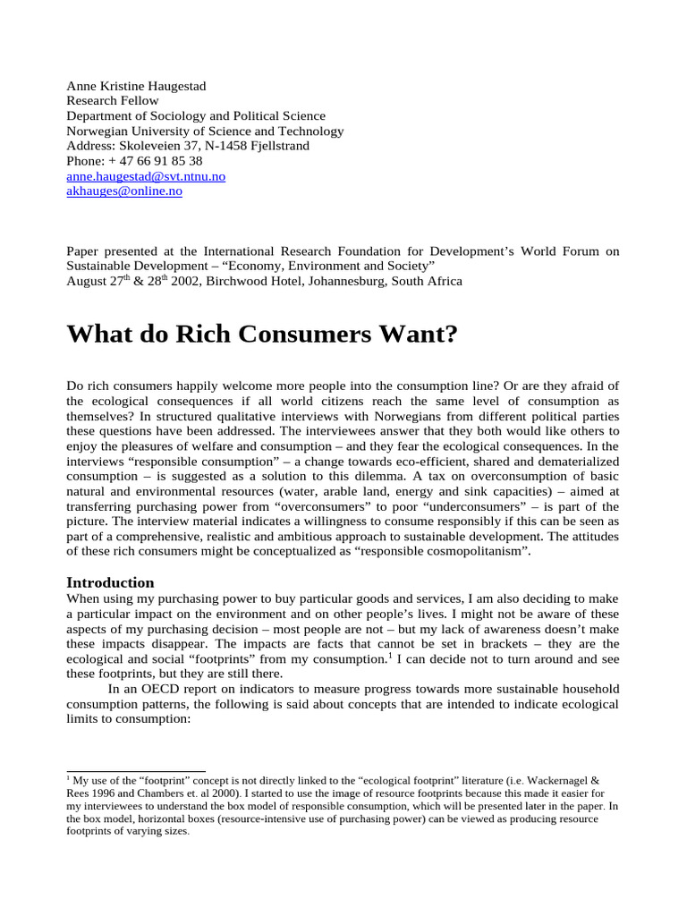 What Do Rich Consumers Want | PDF | Sustainability | Taxes