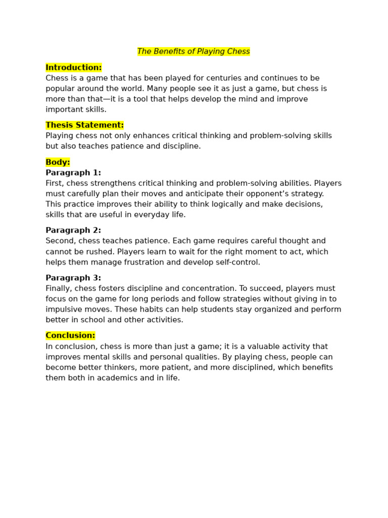 The Benefits of Playing Chess | PDF