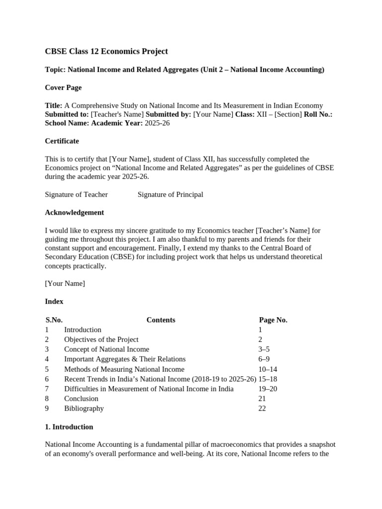 National Income Project for CBSE Class 12 | PDF | Gross Domestic ...