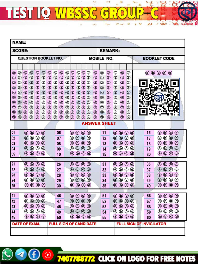 Test IQ Group-C Answer Sheet Template | PDF