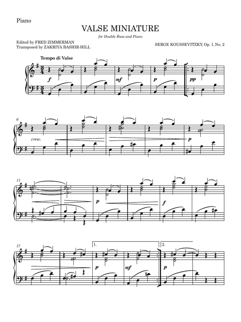 Valse Miniature - Transposed Piano For Accompanying A Standardly Tuned ...