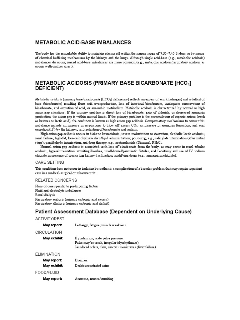 Metabolic Acid - Base Imbalances | PDF | Bicarbonate | Kidney
