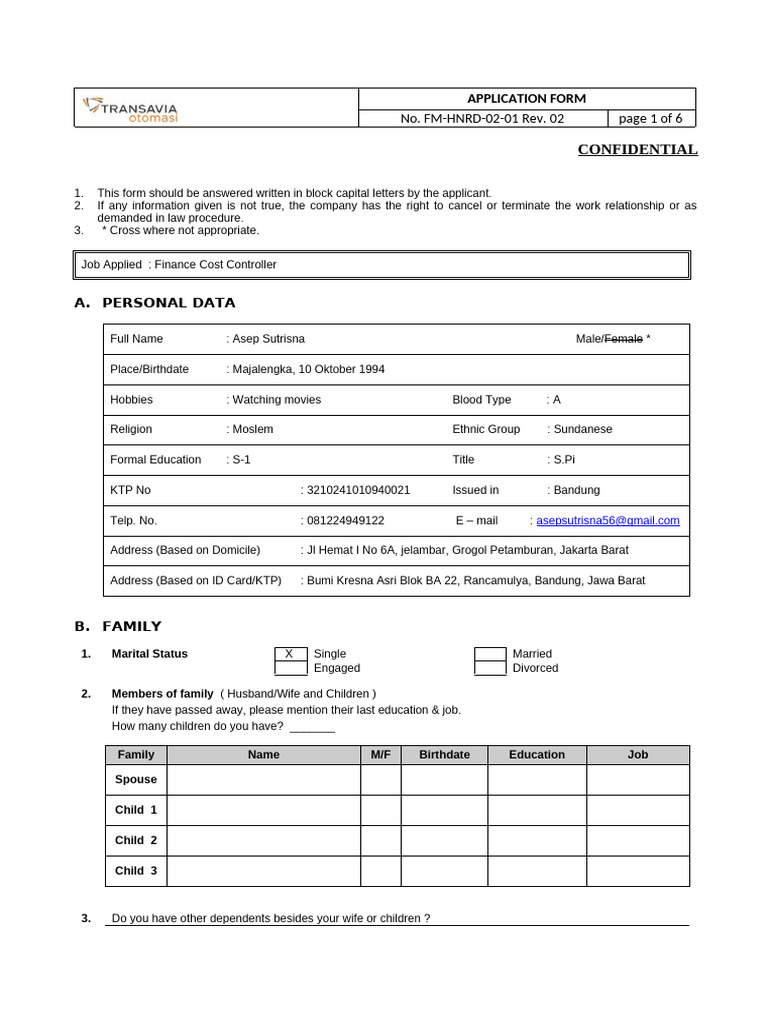 Finance Cost Controller Application Form | PDF