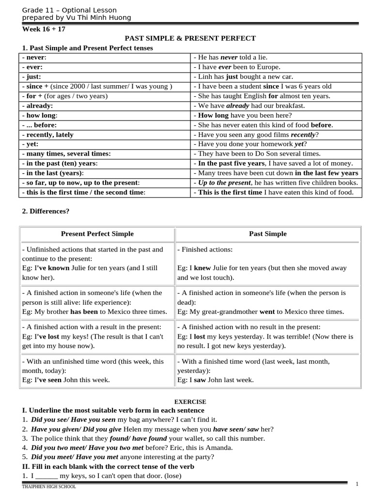 Week 16 + 17 PAST SIMPLE + PRESENT PERFECT | PDF