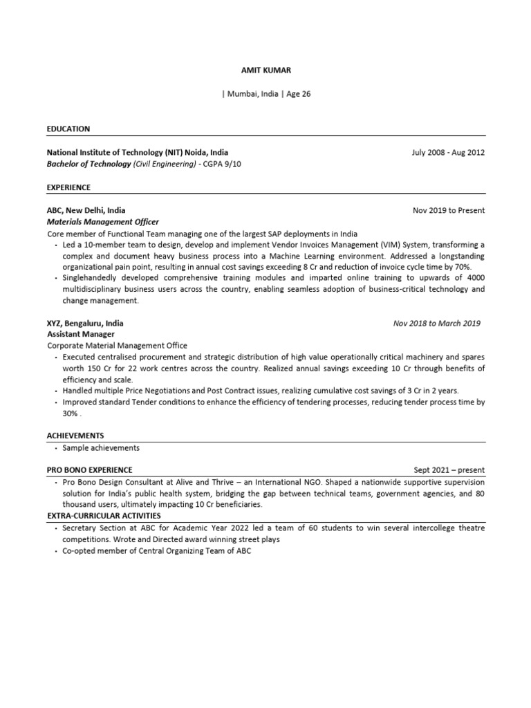 ISB MBA 2026 Sample Resume | PDF | Business