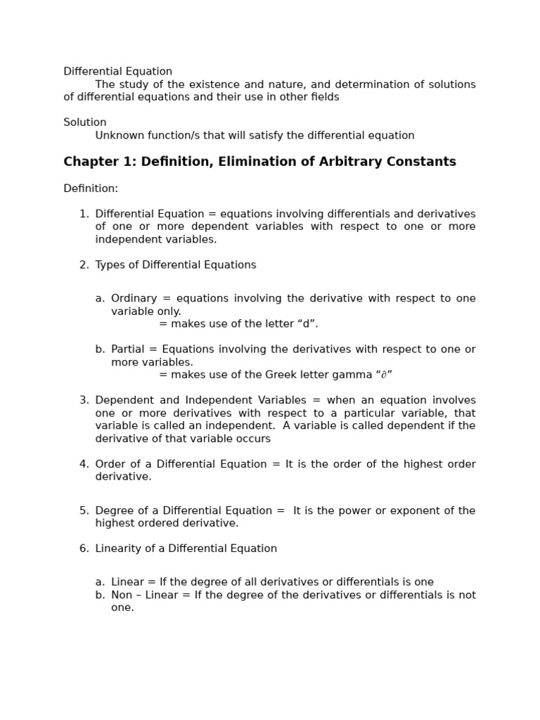Lesson 1 Definition Elimination of Arbitrary Constants | PDF ...