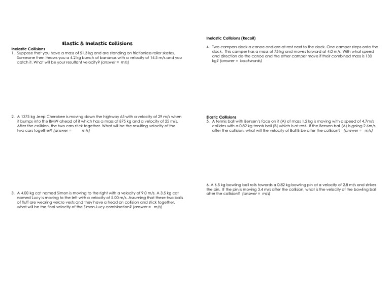Student Version Collisions Practice | PDF