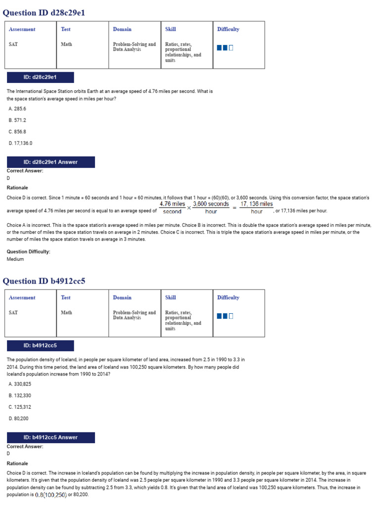 SAT MEDIUM Problem-Solving and Data Analysis Q's Answers | PDF | Sat ...
