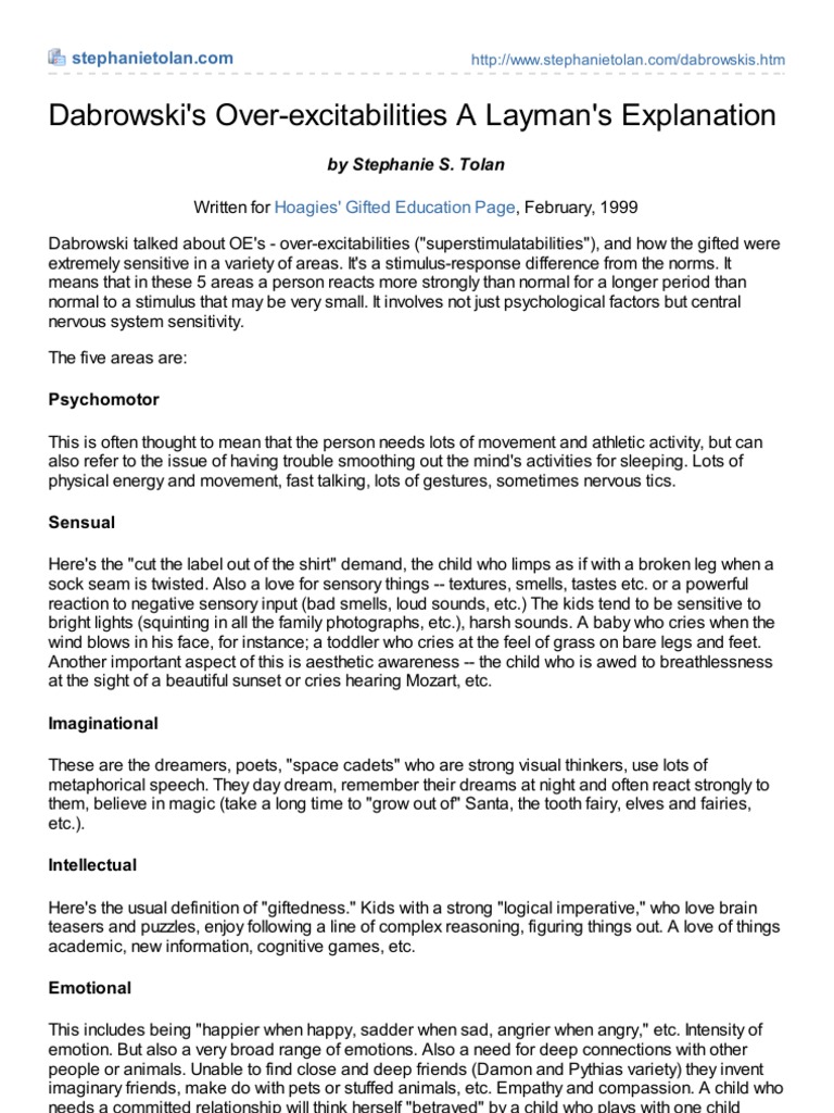Understanding Dabrowski's Over-excitabilities | PDF | Intellectual ...