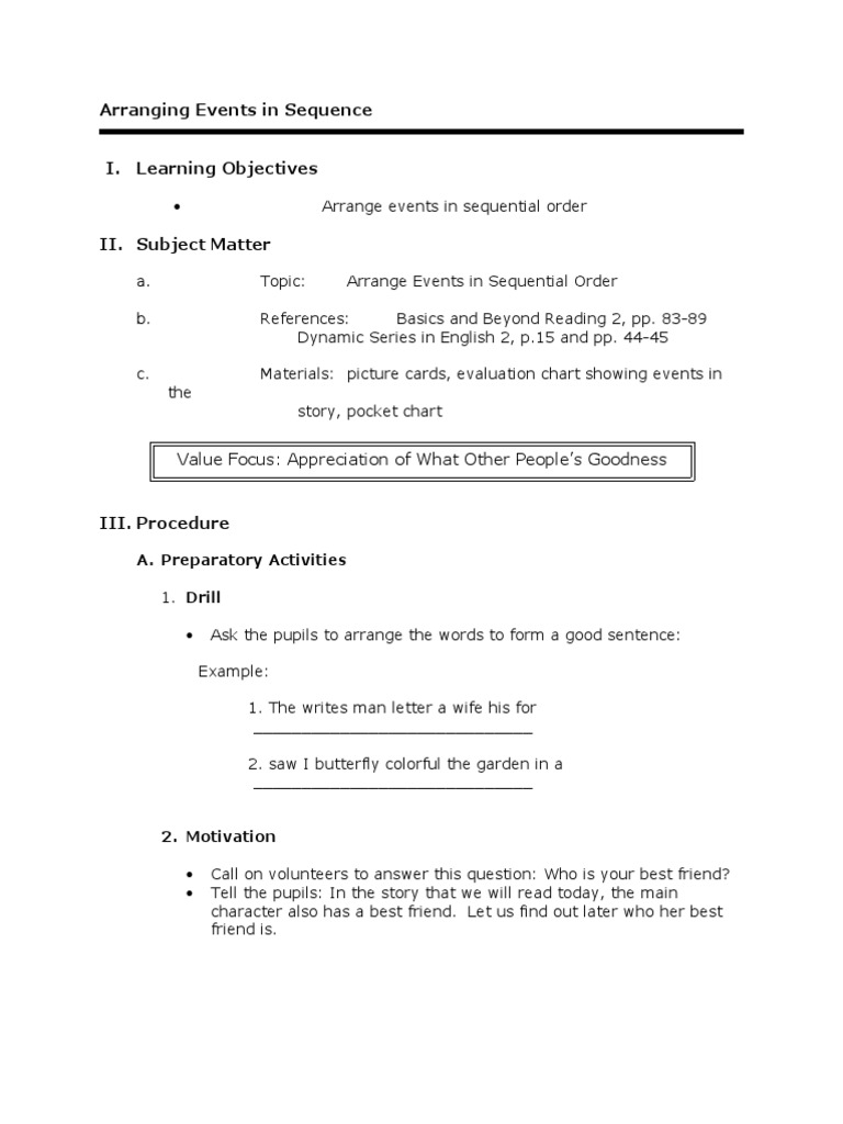 Grade 2 English Reading Revised Arranging Events in Sequence | PDF