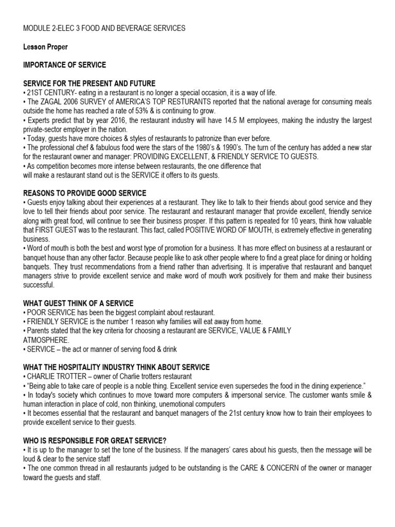 Module 2. Lesson Proper | PDF | Restaurants