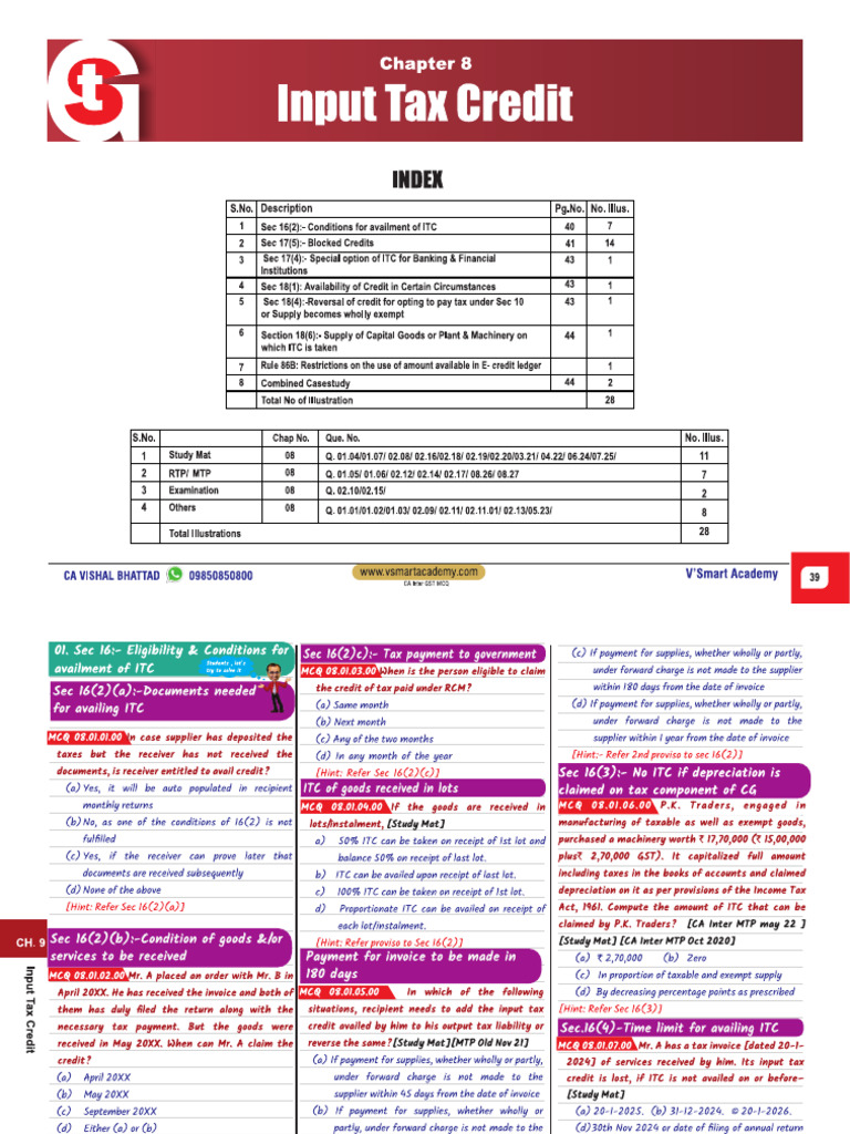 Chapter 08 Input Tax Credit | PDF