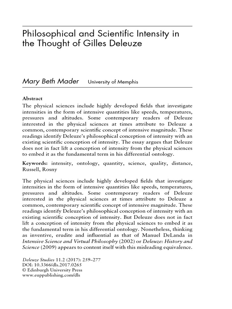 Deleuze's Unique Concept of Intensity | PDF