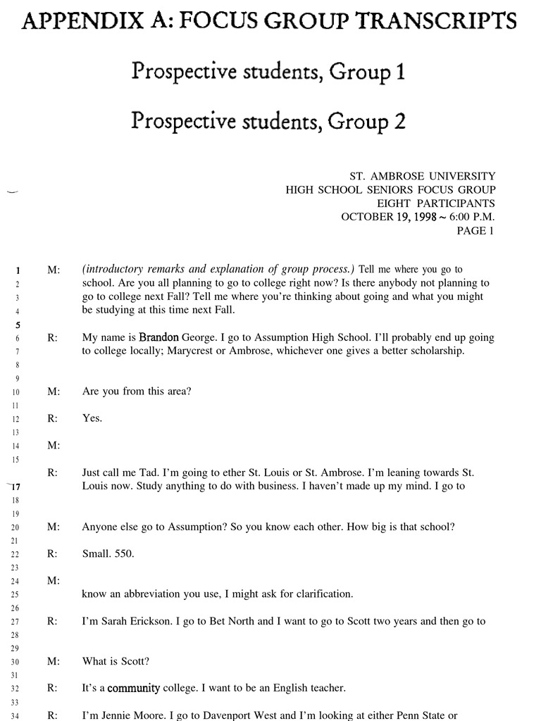 Appendix A: Focus Group Transcripts Prospective Students, Group 1 ...