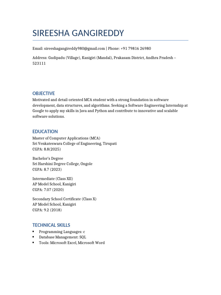 Corrected Resume Sireesha | PDF