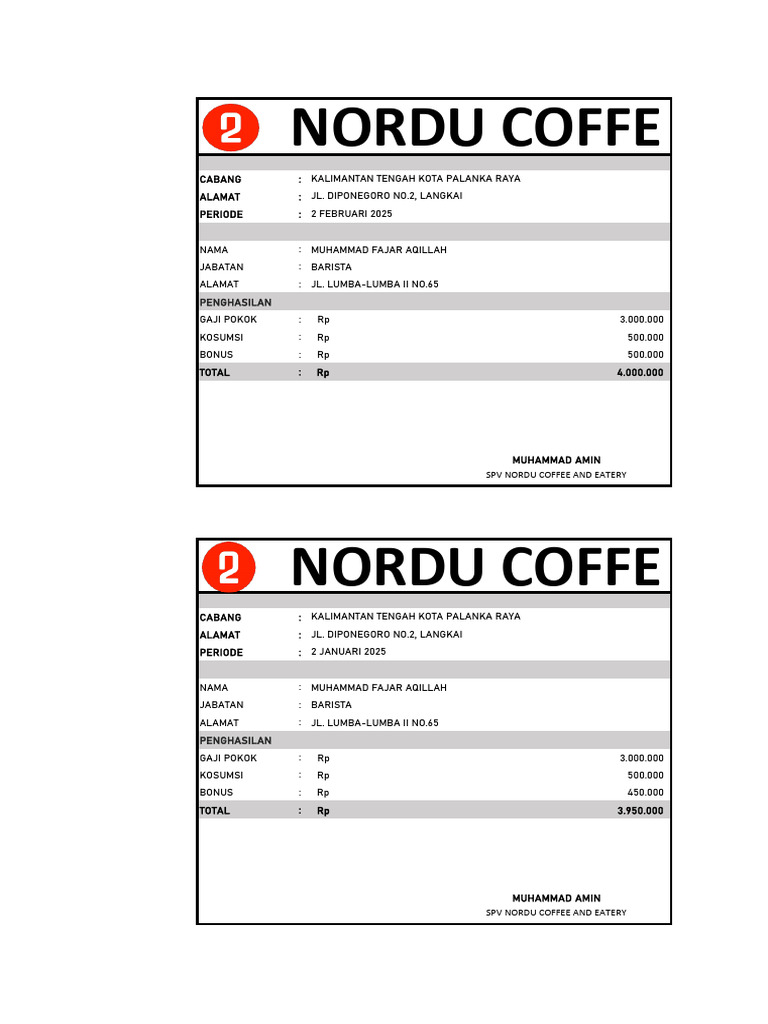 Gaji dan Bonus Karyawan Nordu Coffee | PDF