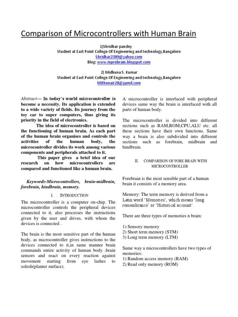 Comparison Of Microcontrollers With Human Brain Pdf Computer Data