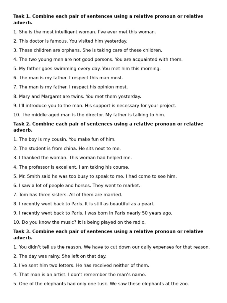 Combining Sentences with Relative Pronouns | PDF