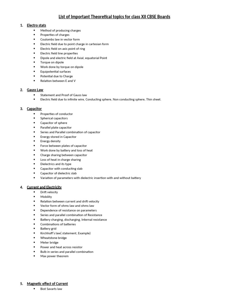 XII List of Important Topics (2) | PDF | Inductance | Inductor