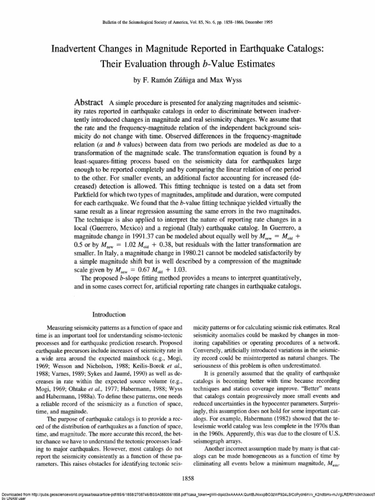 Zuniga - Wyss - RA - 1995 - Inadvertent Changes in Magnitude Reported ...