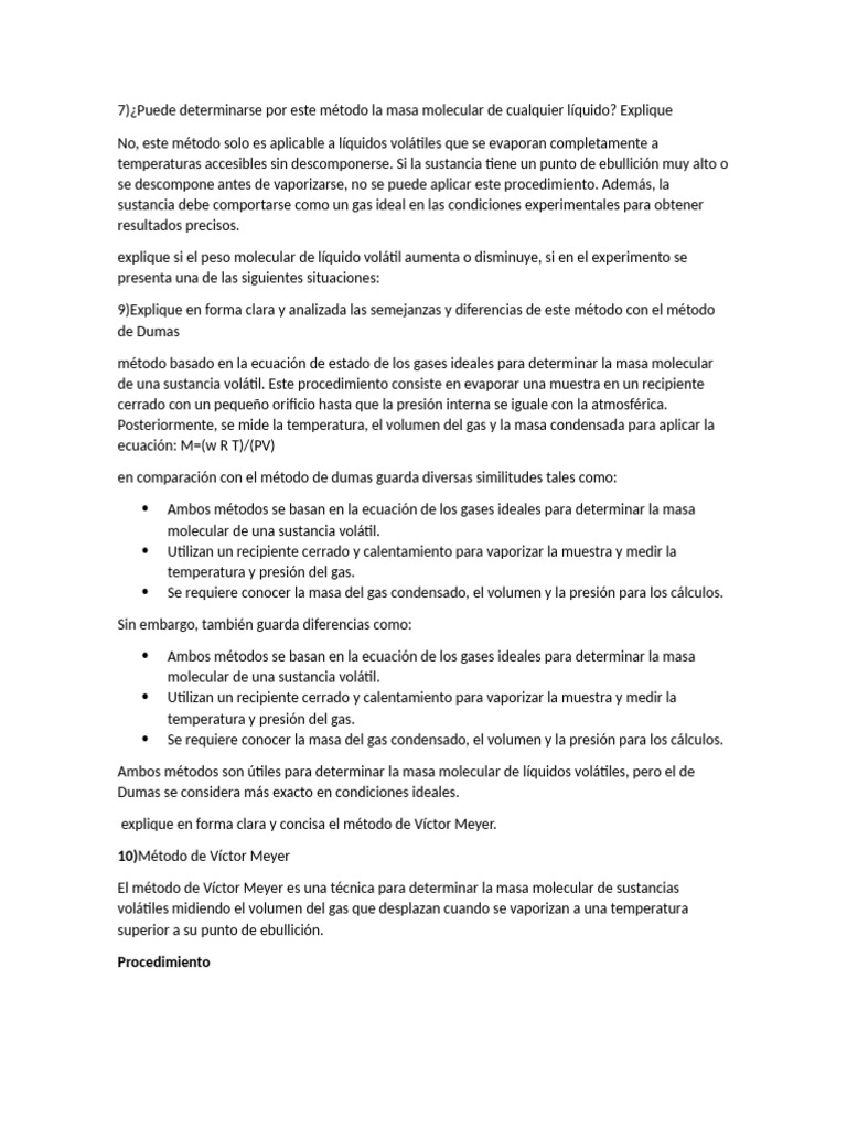 Método de Víctor Meyer para Masa Molecular | PDF | Gases | Líquidos