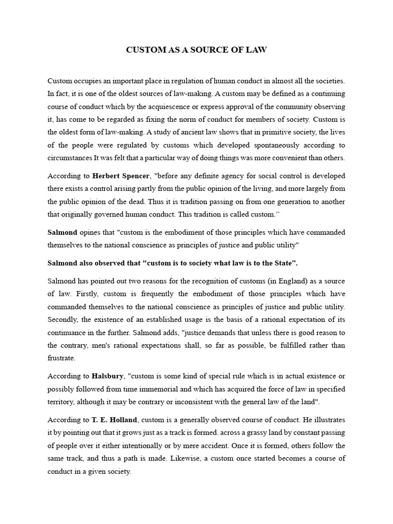 Customs | PDF | Sources Of Law | Common Law