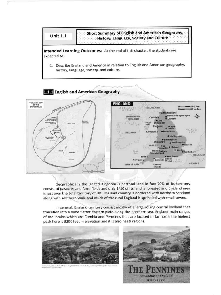EL 115 Short Summary of English and American Geography History Language ...