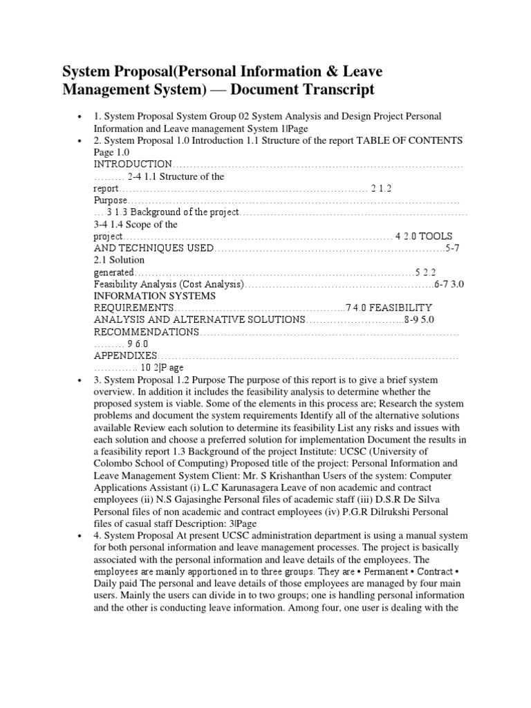 Leave Management System Proposal | PDF | Databases | Software