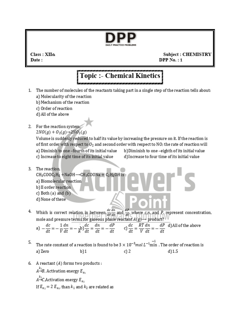 Chemical Kinetics DPP-1 | PDF | Reaction Rate | Chemical Kinetics