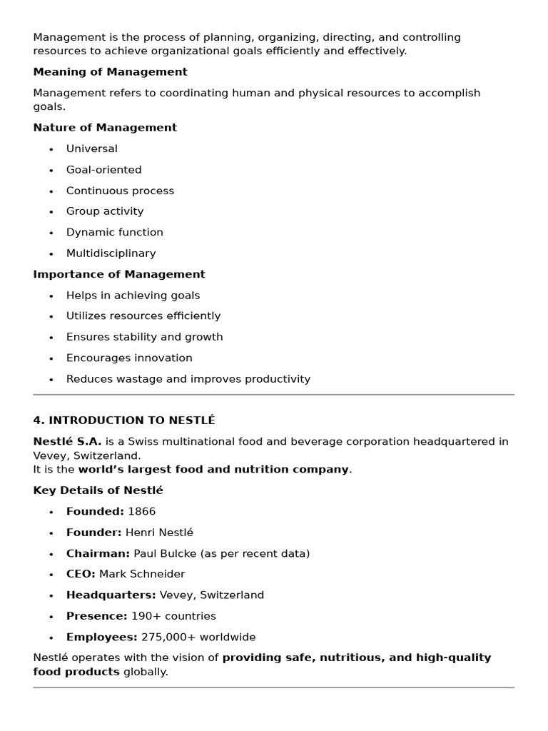 Nestlé Management Principles Analysis | PDF | Organizational Structure ...