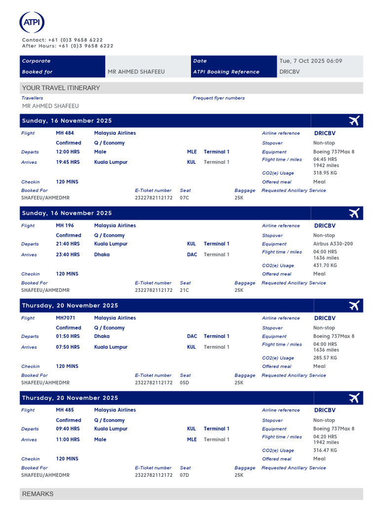 Atpi Itinerary Dricbv Lead Mr Ahmed Shafeeu 16-Nov-25 (1) | PDF ...