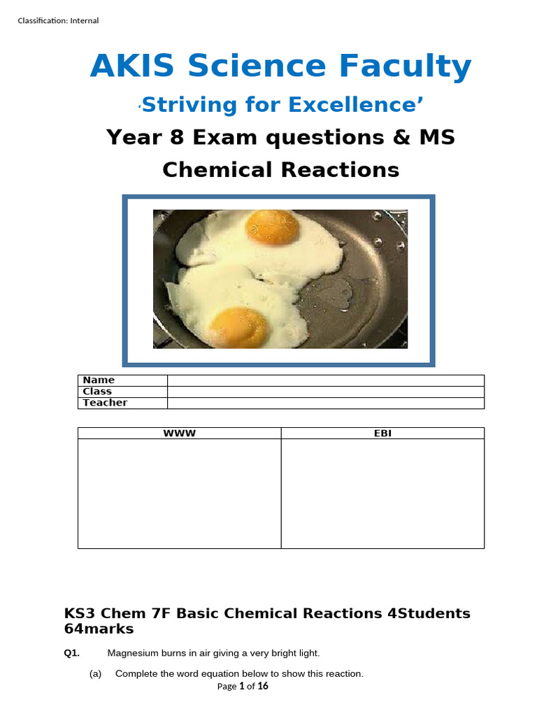 Chemical Reactions Exam Questions & MS | PDF | Oxide | Combustion