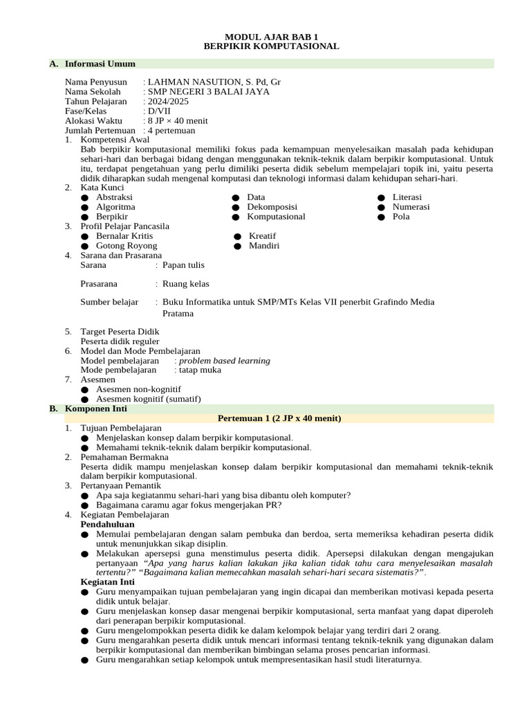 Modul Ajar Bab 1 | PDF