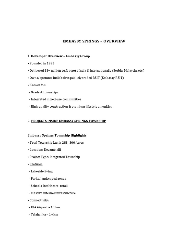 Embassy Springs Township Overview | PDF | Apartment