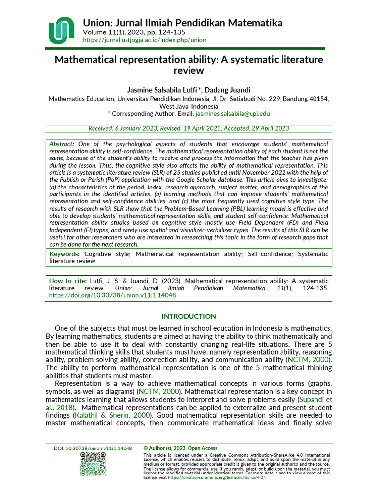 Systematic Review of Mathematical Representation | PDF | Scientific ...