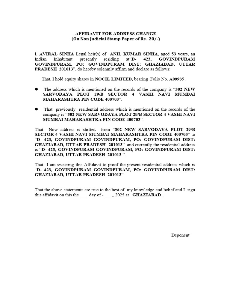 Affidavit and Declaration Address Changes Form | PDF | Affidavit | Justice