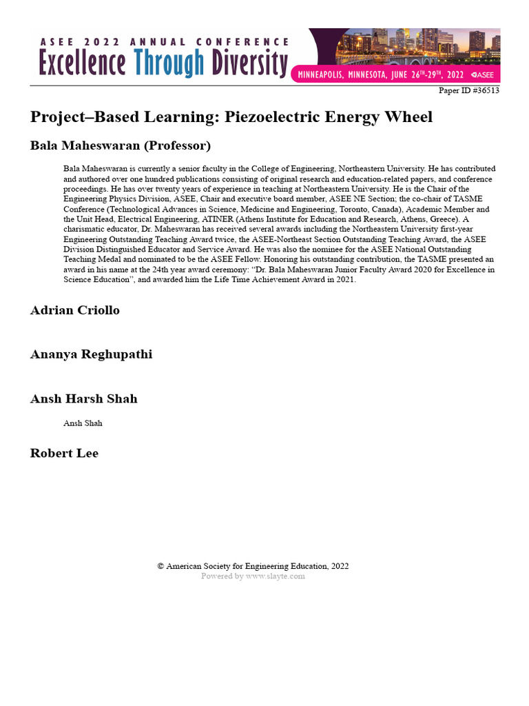 Project Based Learning Piezoelectric Energy Wheel | PDF ...