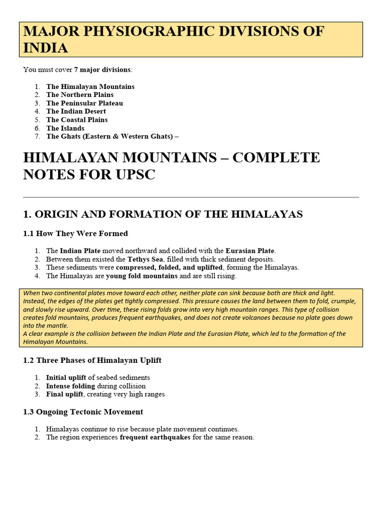 Major Physiographic Divisions of India | PDF | Himalayas | Forests