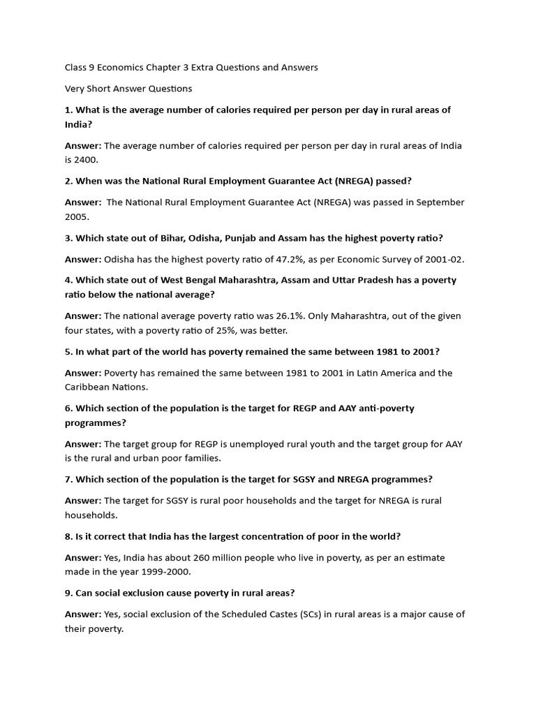 Class 9 Economics: Poverty Q&A Guide | PDF | Poverty | Poverty ...