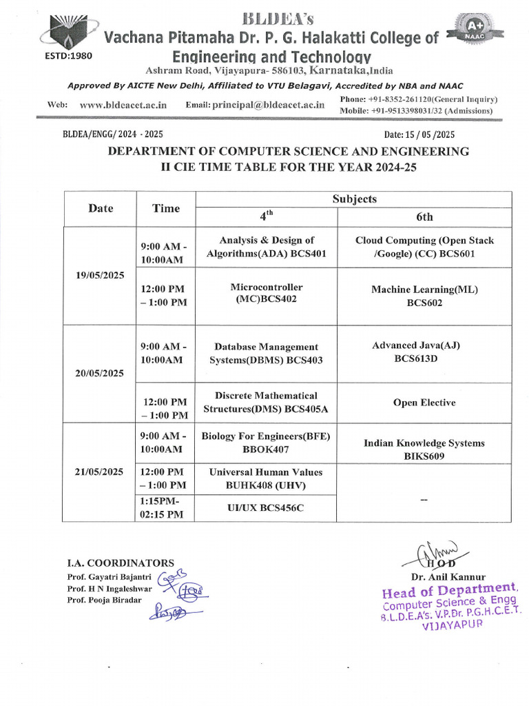 IInd CIE Time Table 4th and 6th Sem | PDF